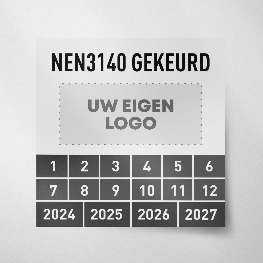 Keuringssticker NEN3140 met logo - Ontwerpstickers